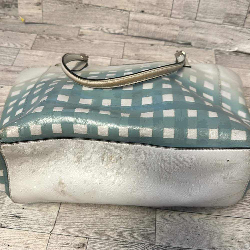 Coach Madison Blue & White Checkered Tote Purse - Gem